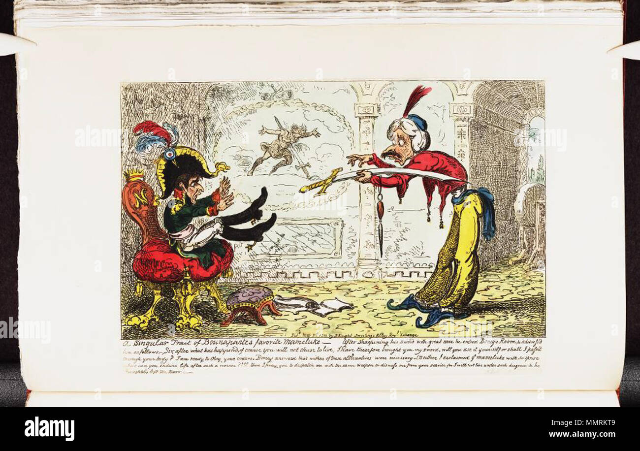 . Satire on Napoleon's exile to Elba. (British political cartoon) A ...
