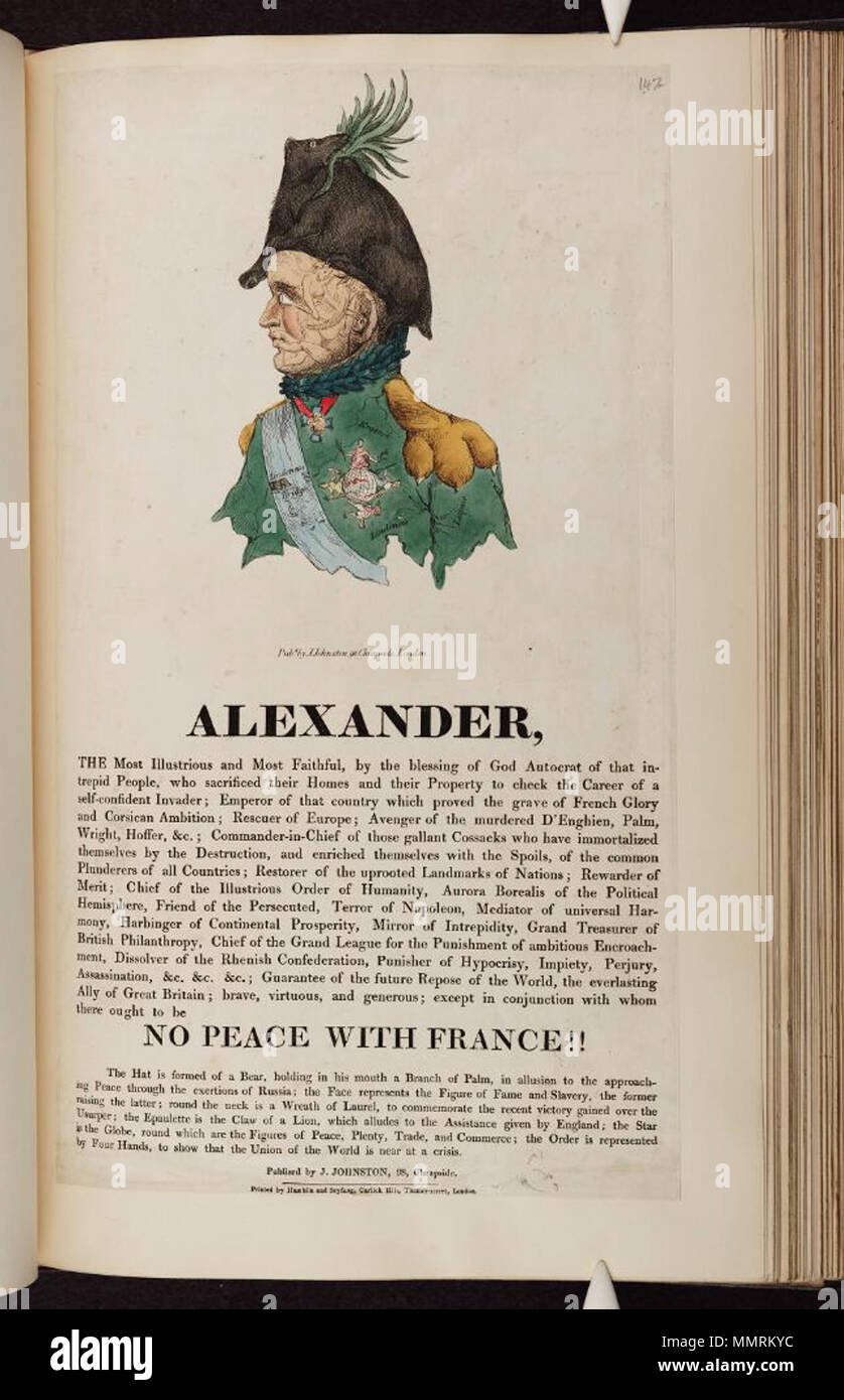 . Caricature of Czar Alexander I. (British political cartoon) Alexander ...
