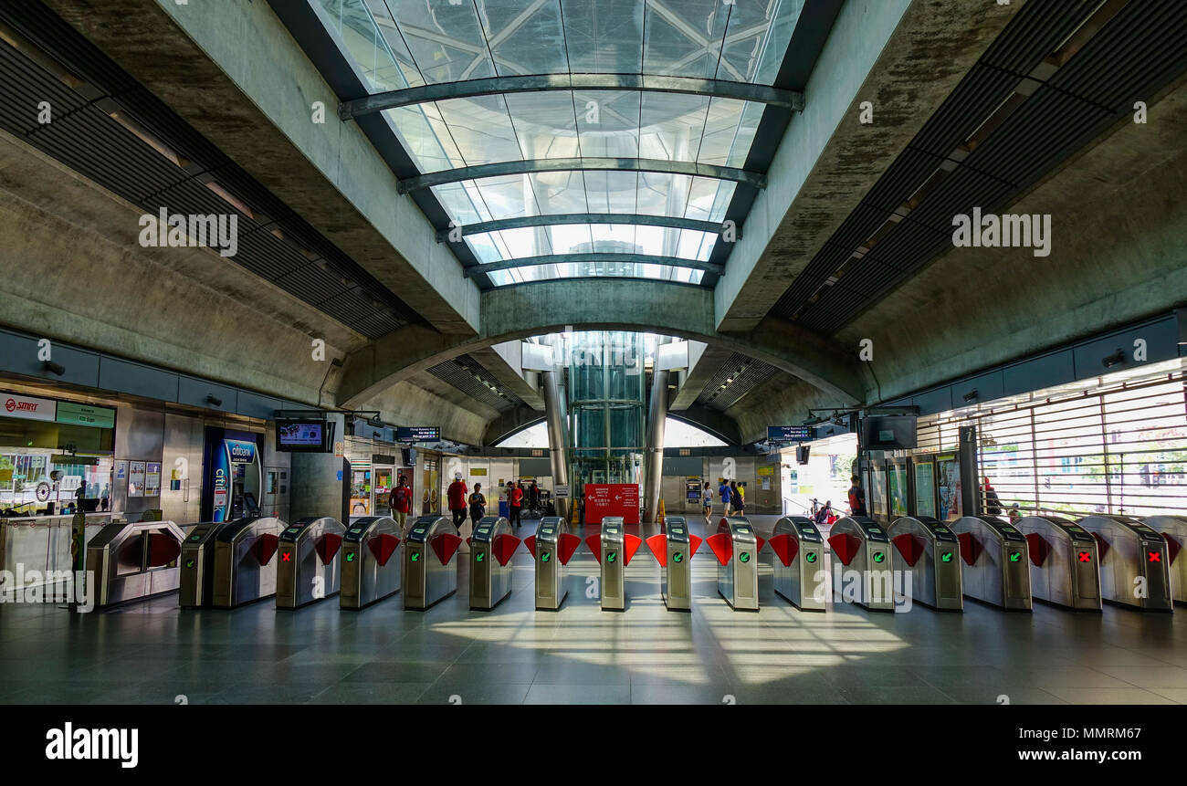 Singapore - Feb 11, 2018. Interior of MRT Station in Singapore. The MRT ...