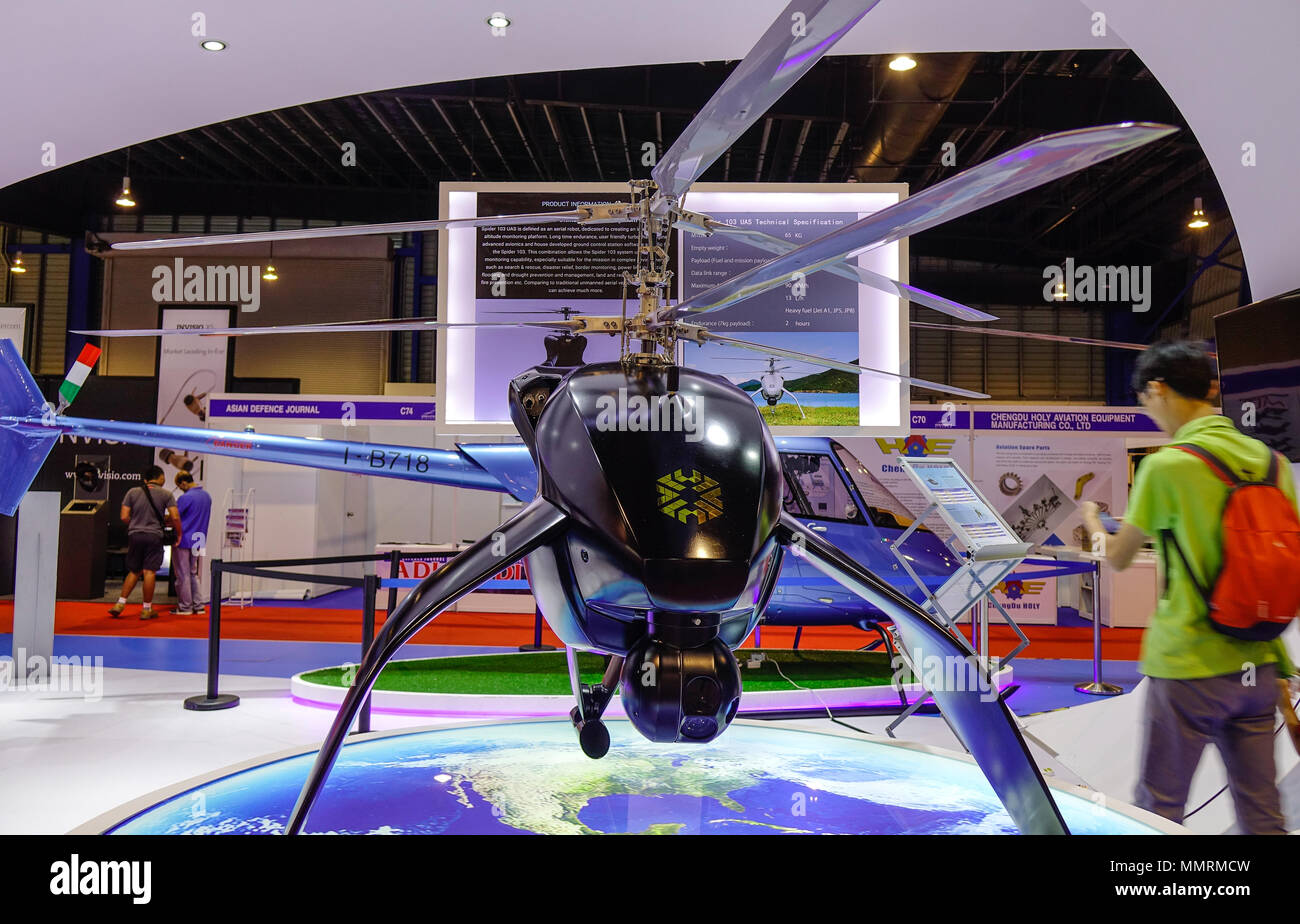 Singapore - Feb 11, 2018. Helicopter on display at the aviation ...