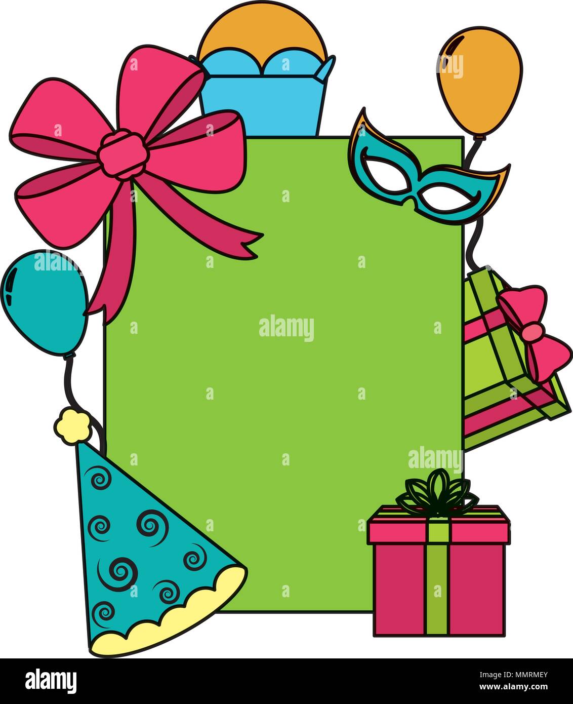 color emblem style with birthday party decoration Stock Vector Image ...