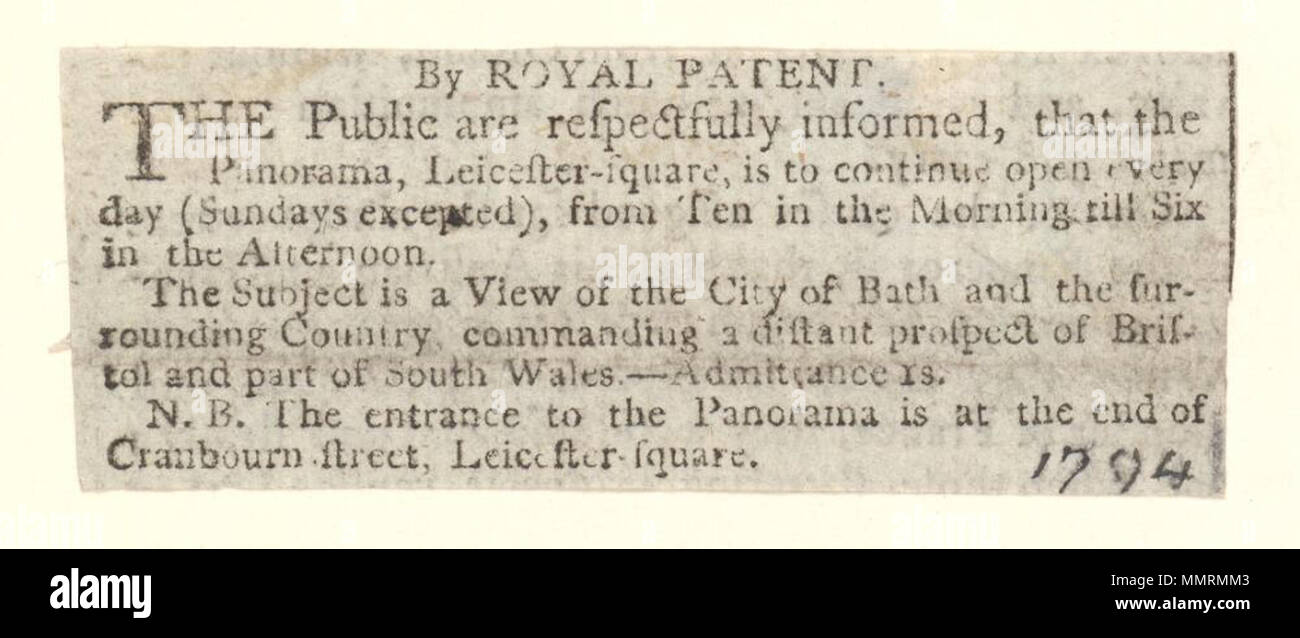 . Newscutting of 1794, announcing a View of the city of Bath; View of ...
