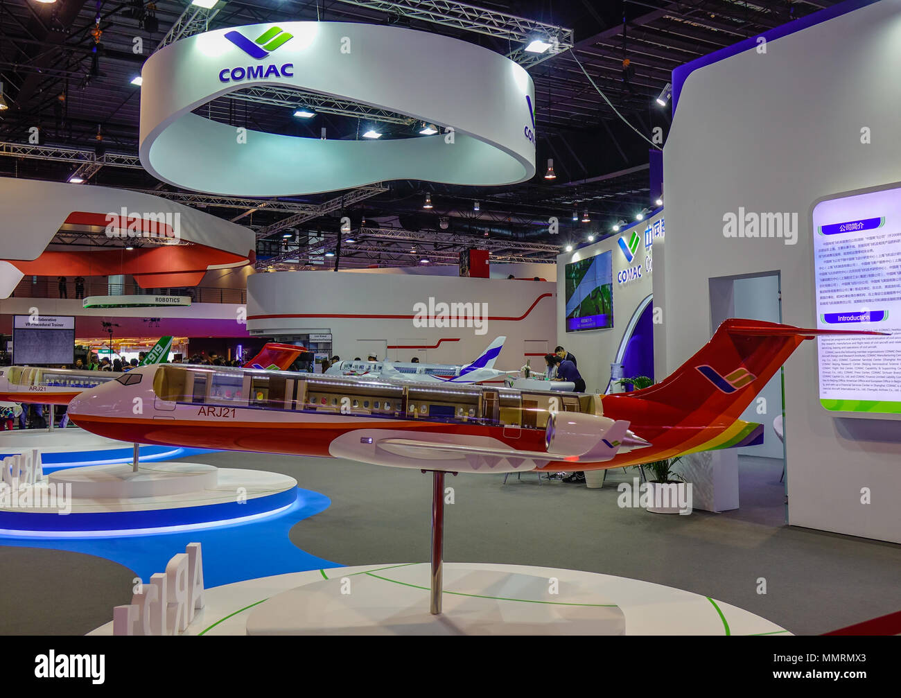 Singapore - Feb 11, 2018. Comercial airplanes on display at the ...