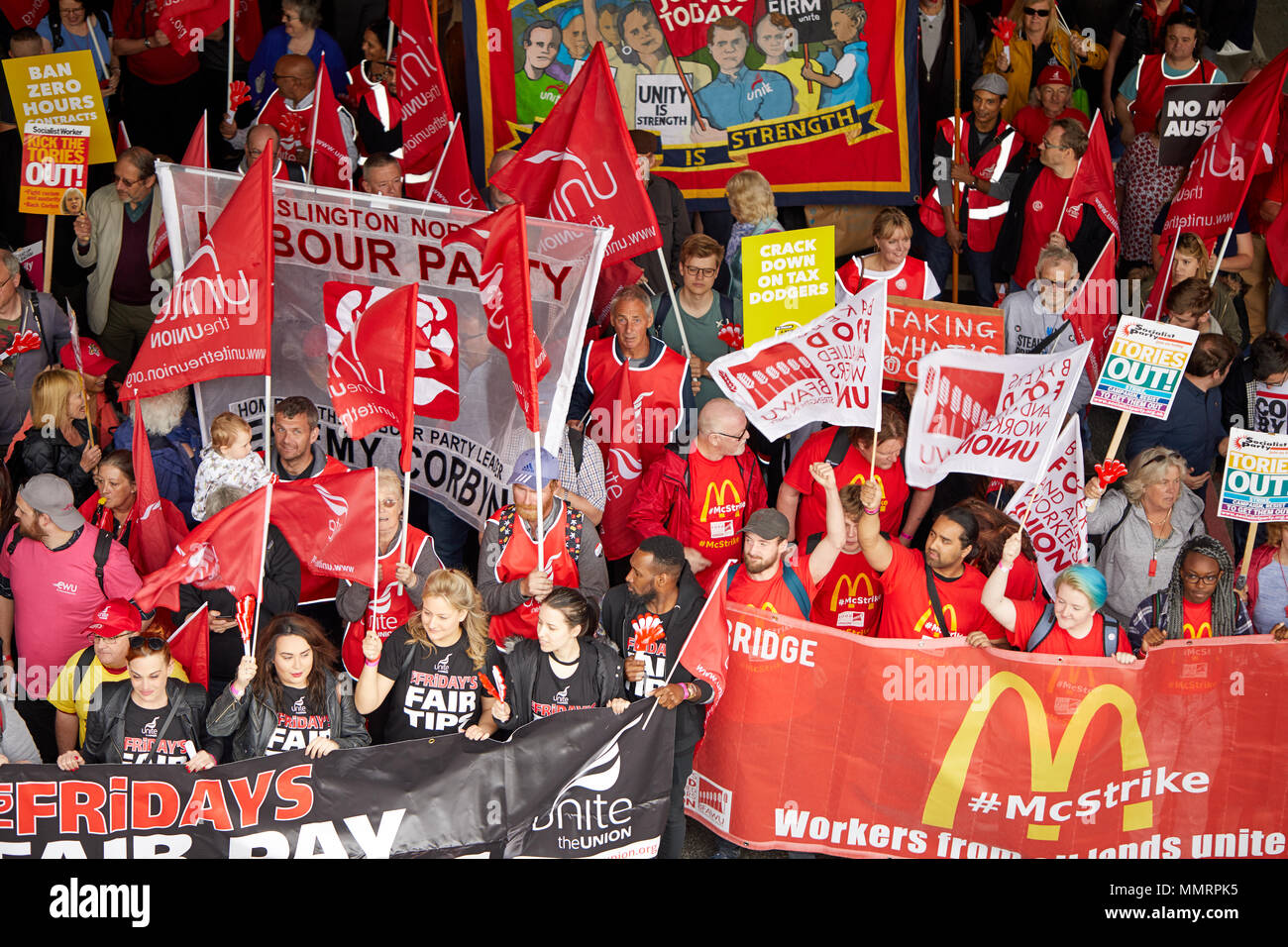 London, UK. 12th May 2018. Marchers on the TUC march and rally, 12 May ...