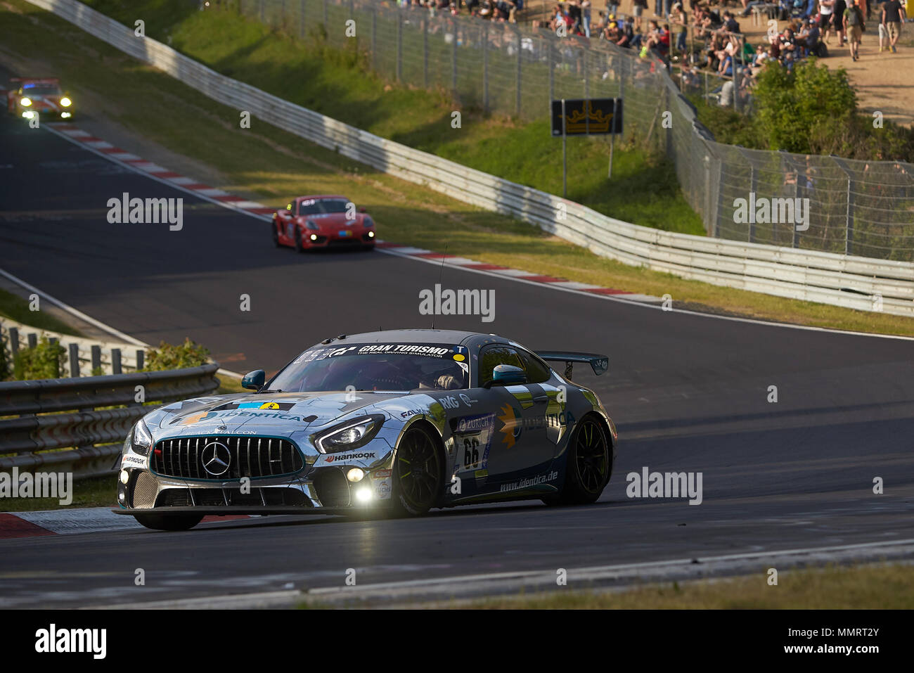12 May 2018, Germany, Nuerburg: A Mercedes AMG GT3 by Black Falcon team ...