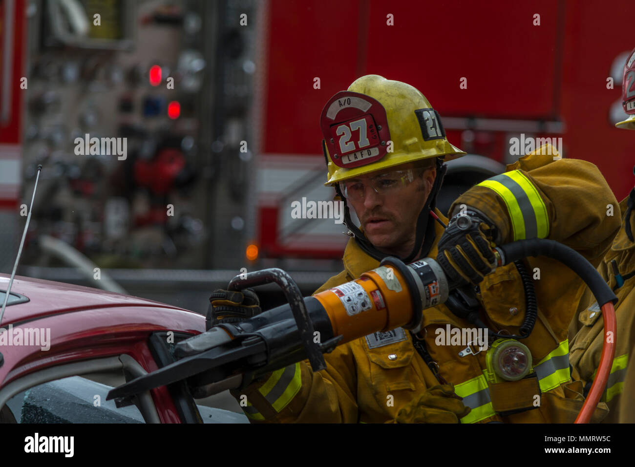 Los Angeles, California, USA 12 May 2018 A Los Angeles City Firefighter ...