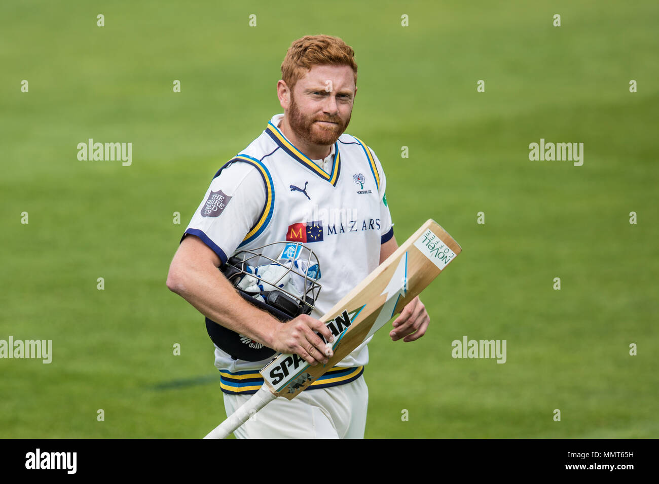 London,UK. 13 May, 2018. Jonny Bairstow is out for 95 batting for ...