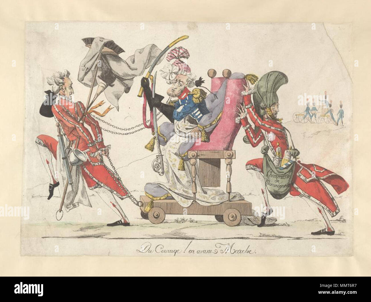 . French political cartoon Du courage! en avant marche.. 1815. Bodleian ...