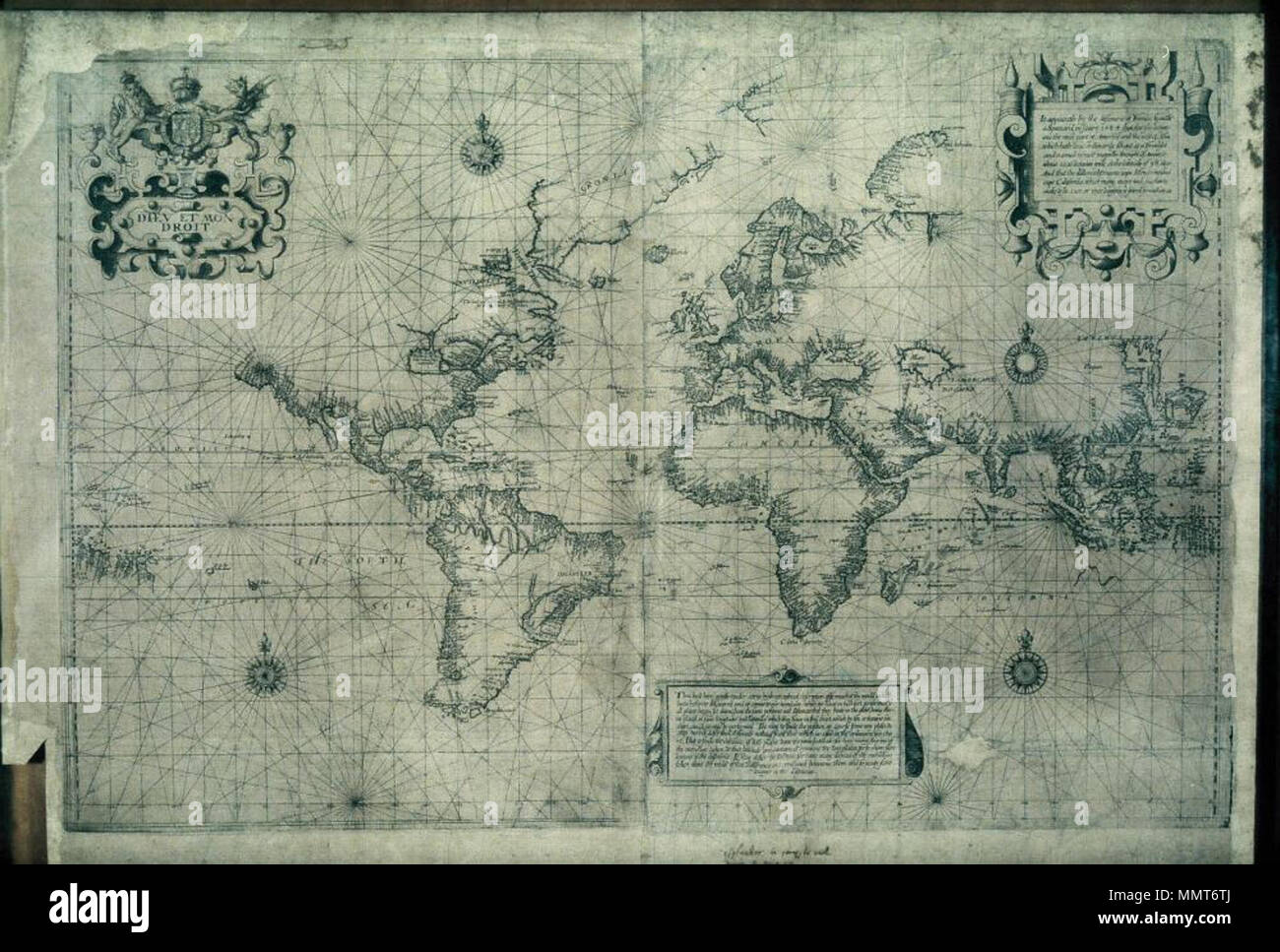 . Chart of the World on Mercator's 'constant bearing' projection. Two ...