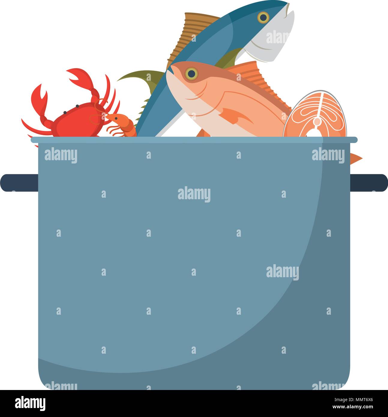 sea food inside metal cooking pot Stock Vector Image & Art - Alamy
