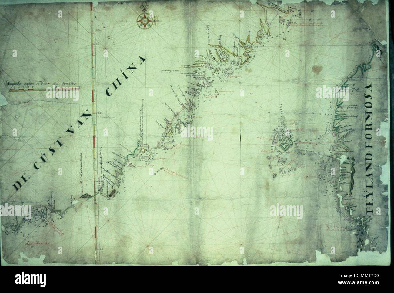 . Portolan chart joining three places of interest to the Dutch: Canton ...