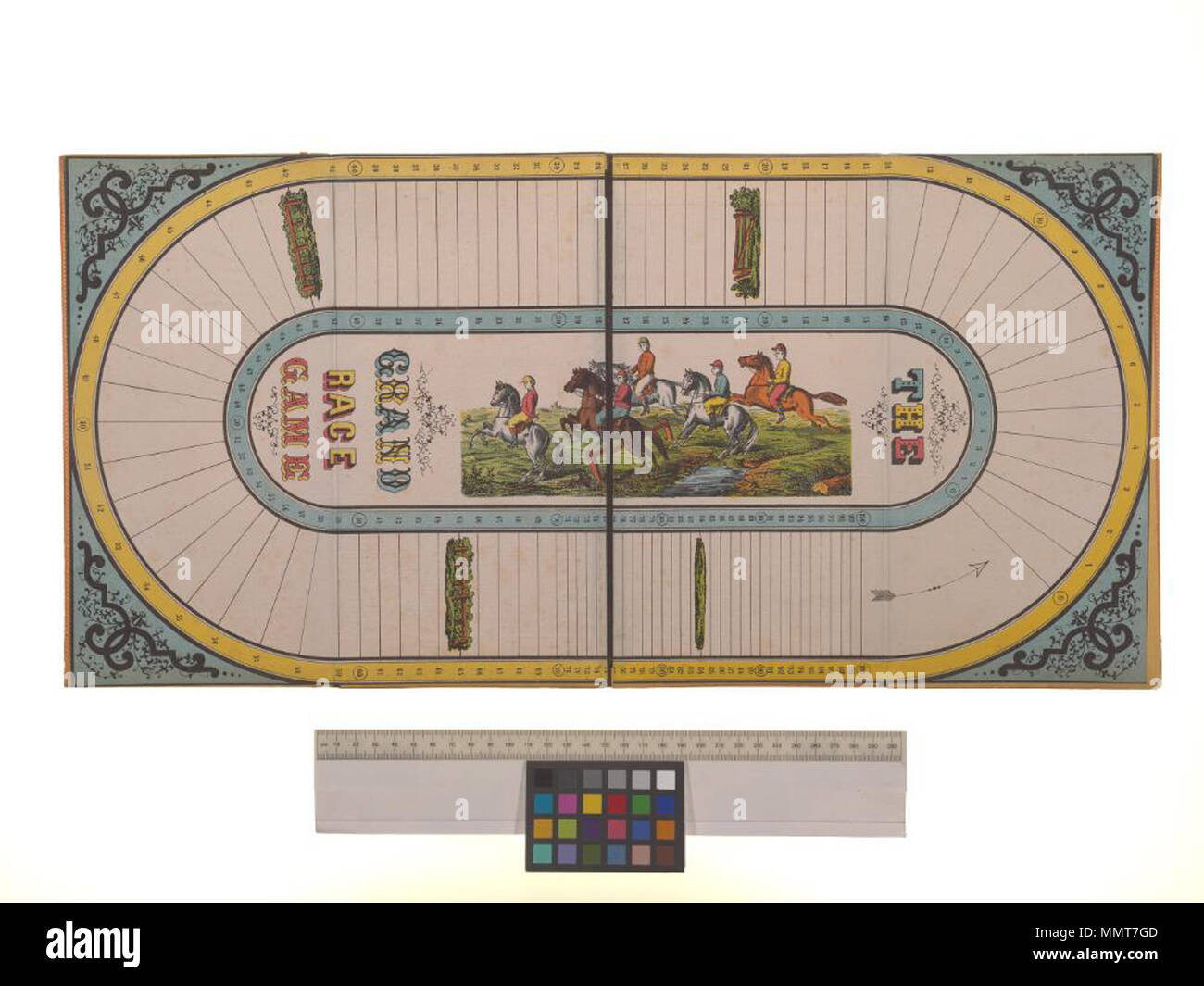 . Game entitled The grand race game; has backgammon and chess boards on ...