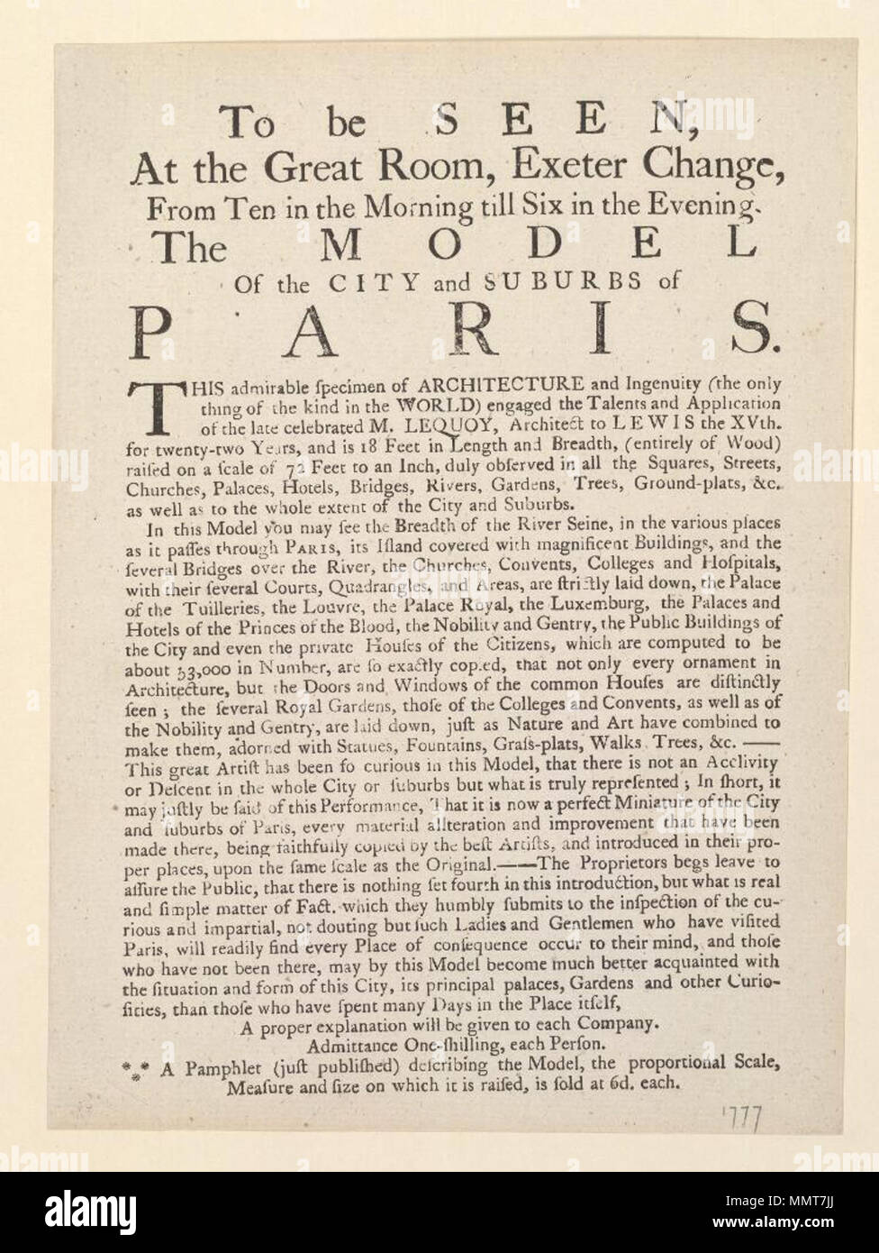 . Handbill of Great Room, Exeter Change, [1777?]; 1777 (manuscript); To ...