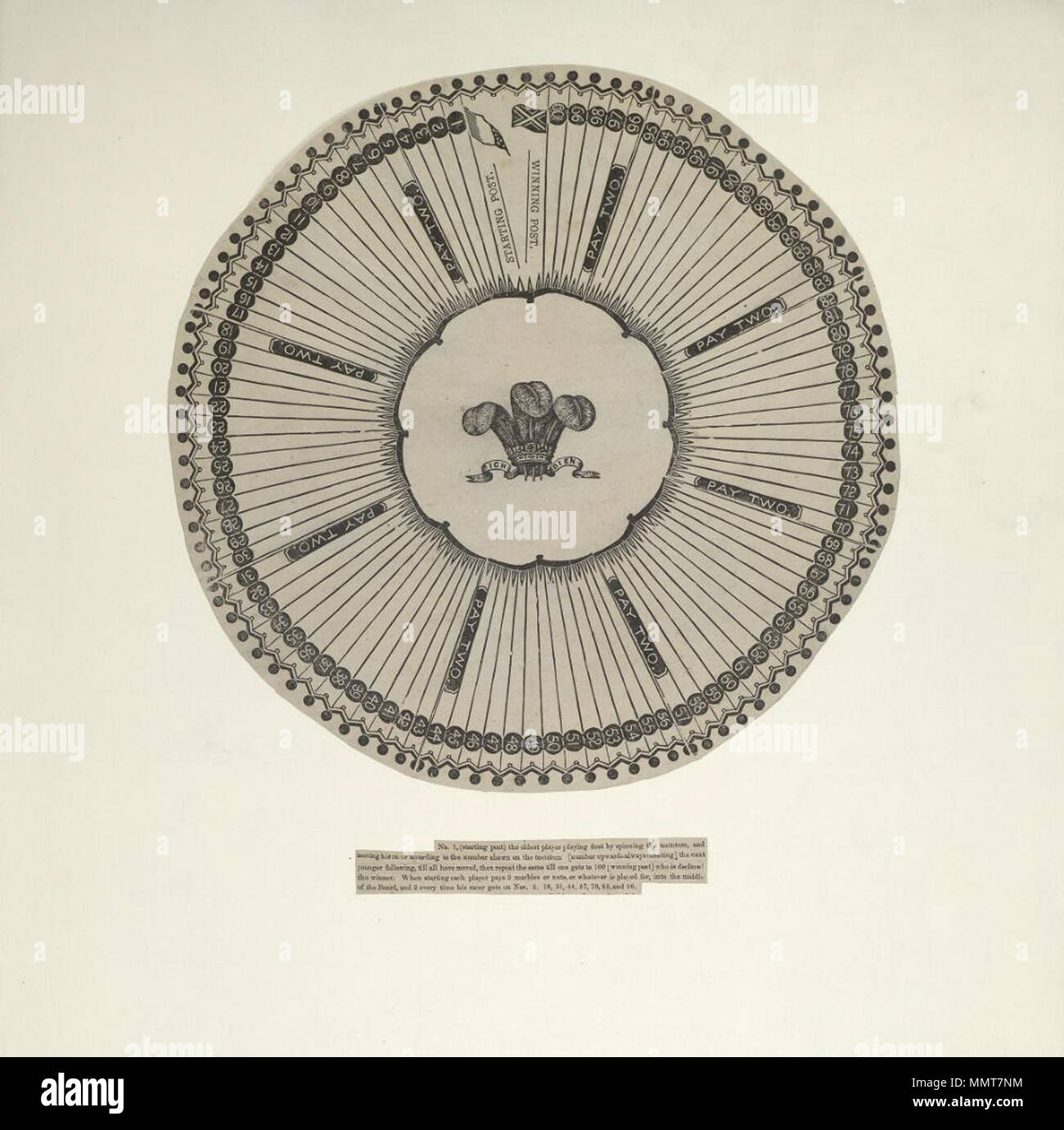 . Game of 1850 entitled [Ich dien]; Cut out circular board, bearing ...