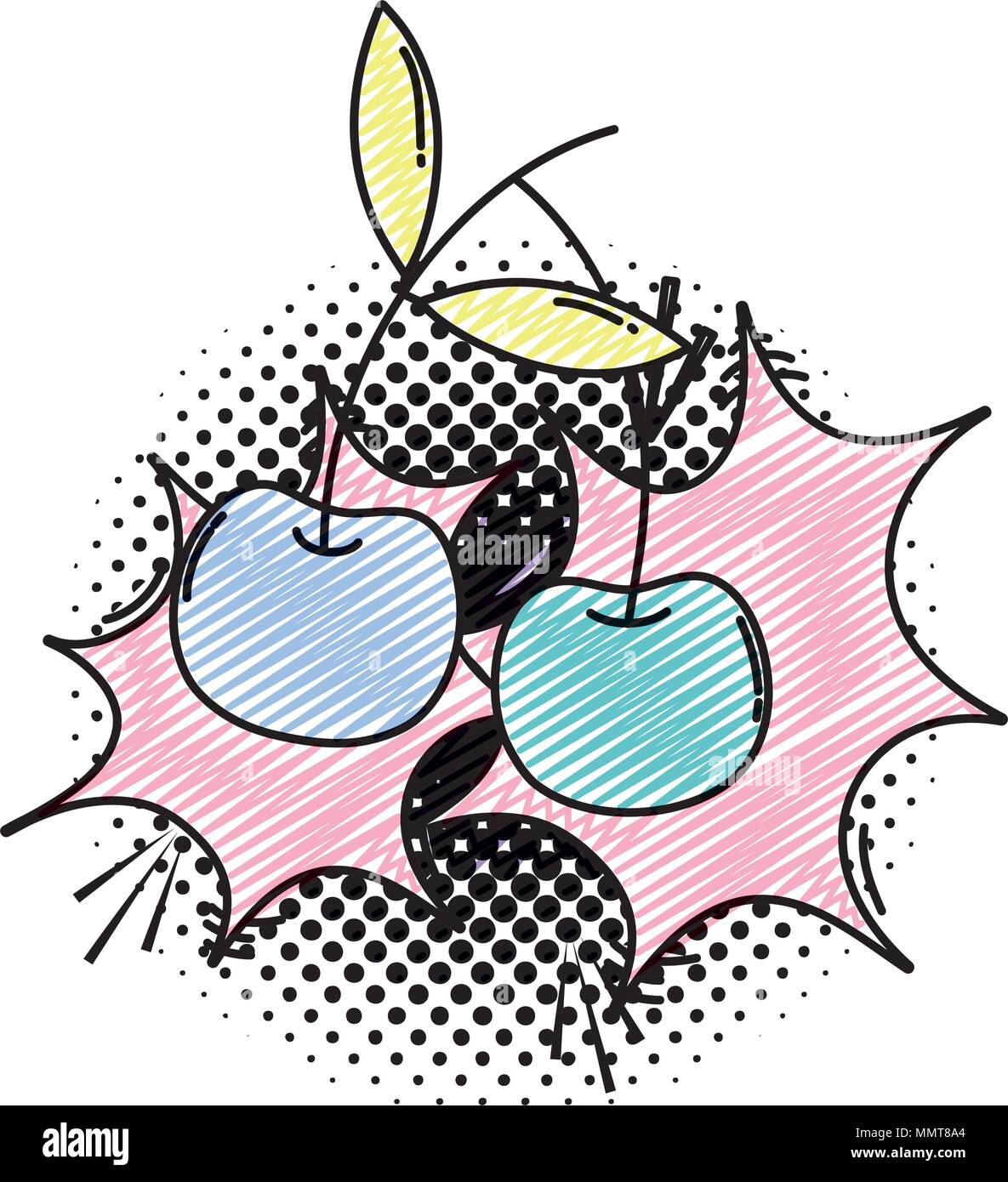 doodle delicious cherry fruit with pop art style Stock Vector Image ...