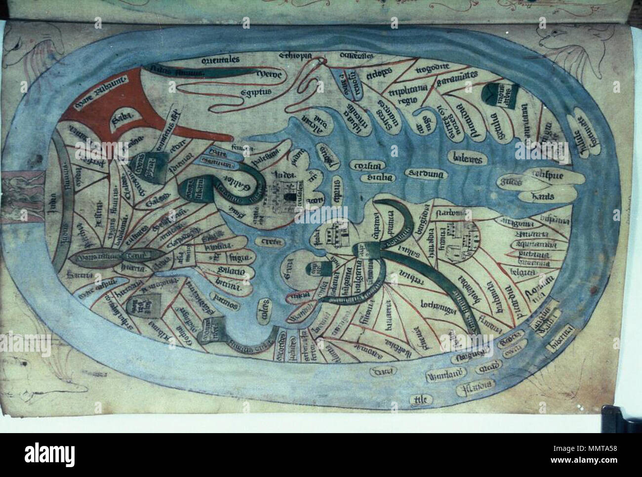 . English manuscript map centred around Jerusalem and to be read from ...