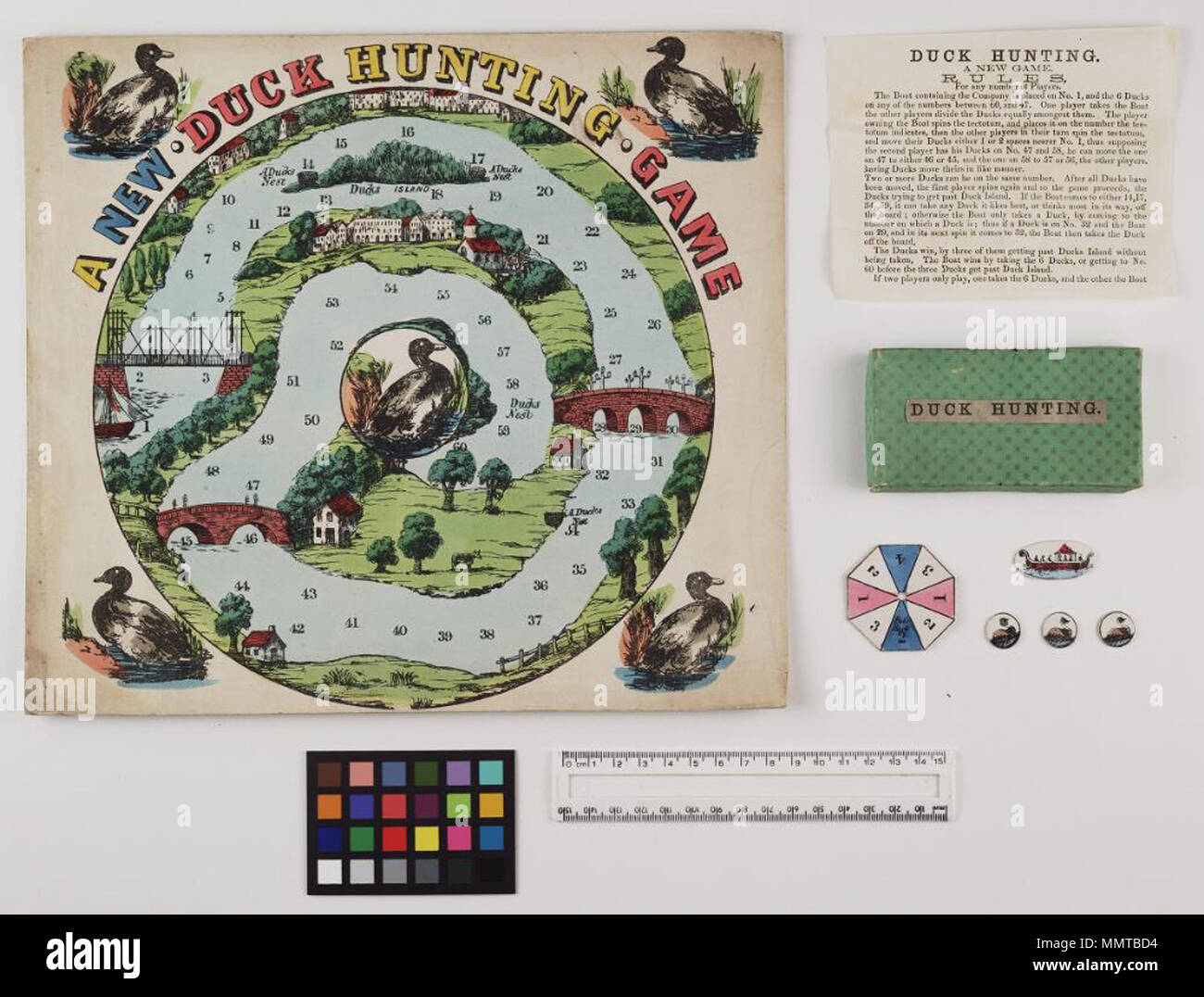 . Game entitled A new duck hunting game; has separate box with rules, 3 ...