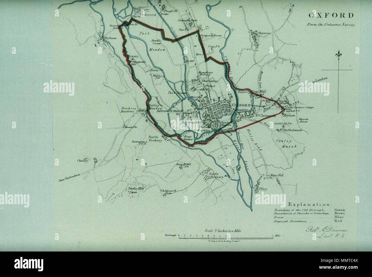. Map of Oxford, showing the boundaries of the city at a scale of 1: ...