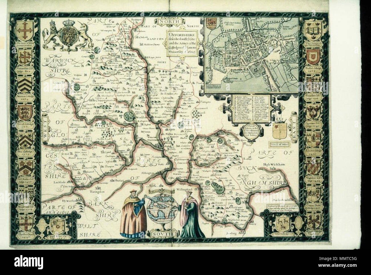 . Map of Oxfordshire with inset of the city map after that by Ralph ...
