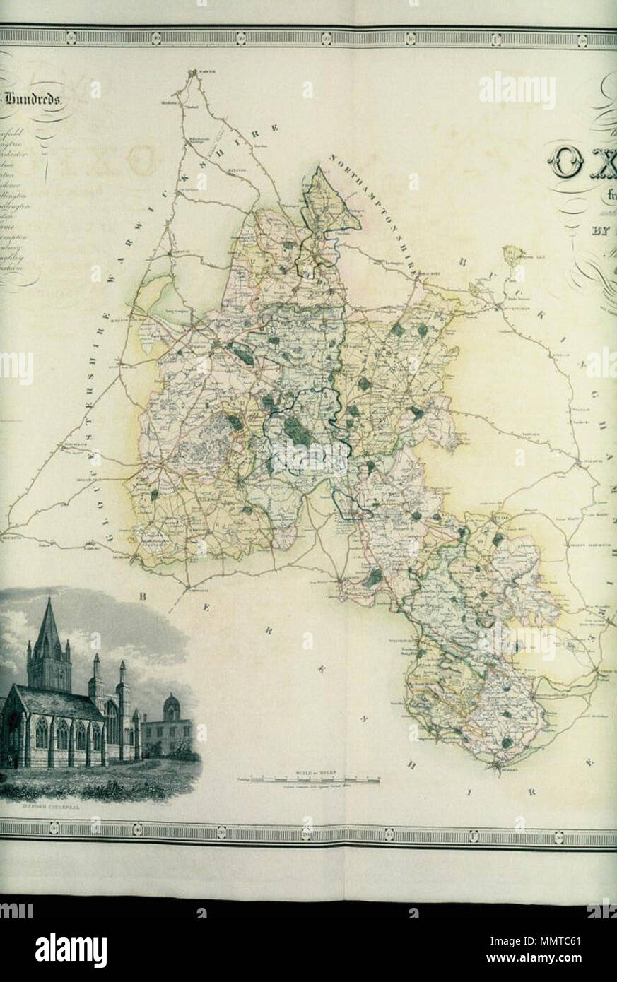. Map of Oxfordshire, with inset view of Christ Church Cathedral, on ...