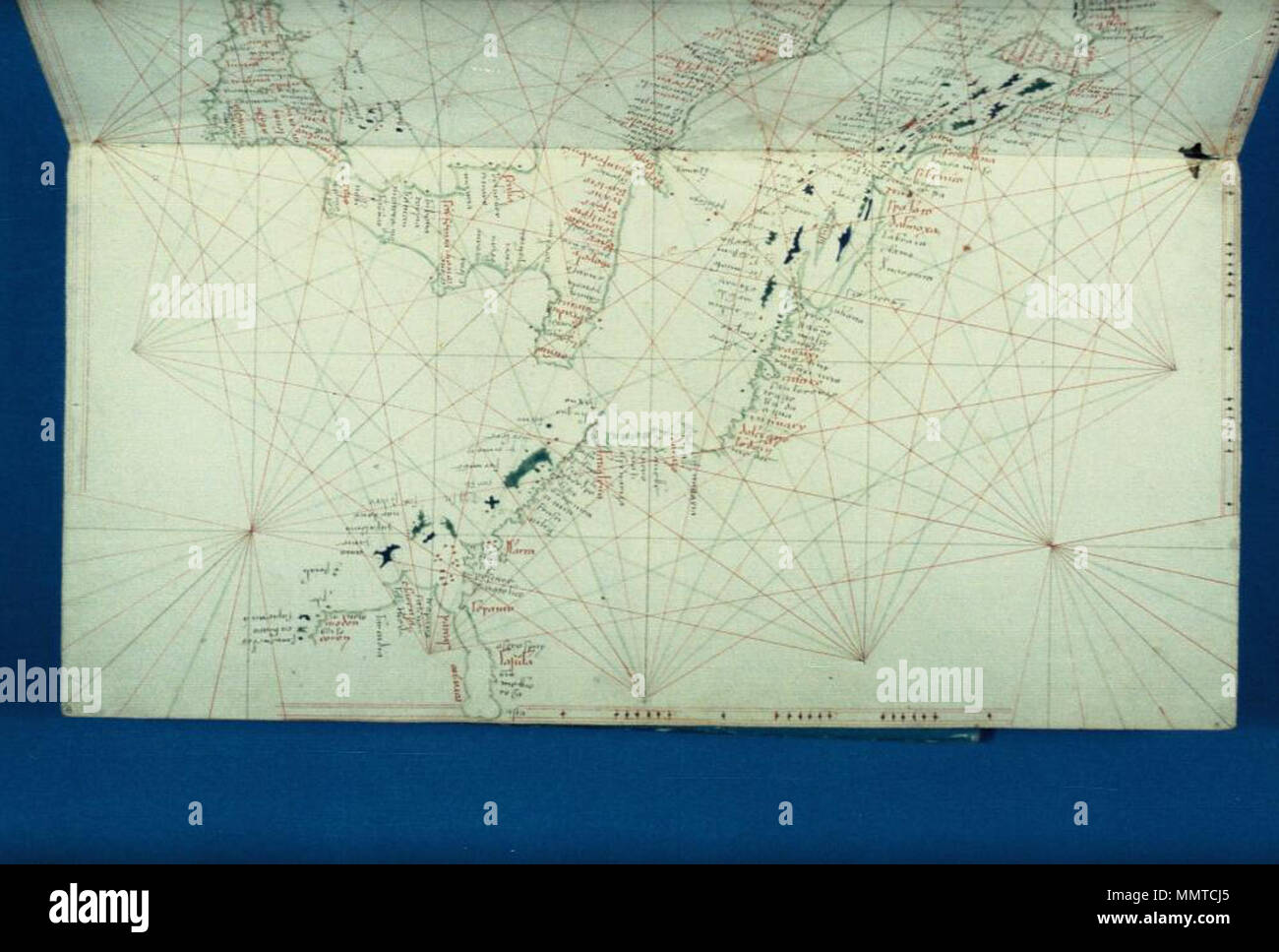 . Venetian illuminated portolan codex. This chart is drawn on a ...