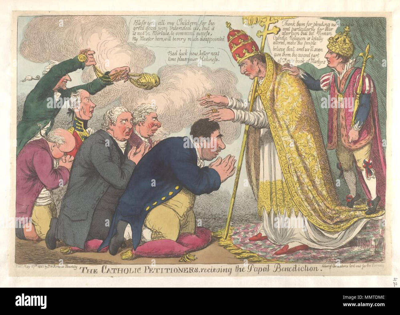 . British political cartoon; The Catholic petitioners, receiving the ...