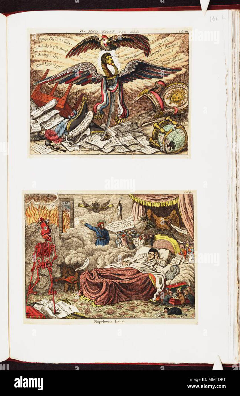 . Caricature of Napoleon I. (British political cartoon) The flying ...