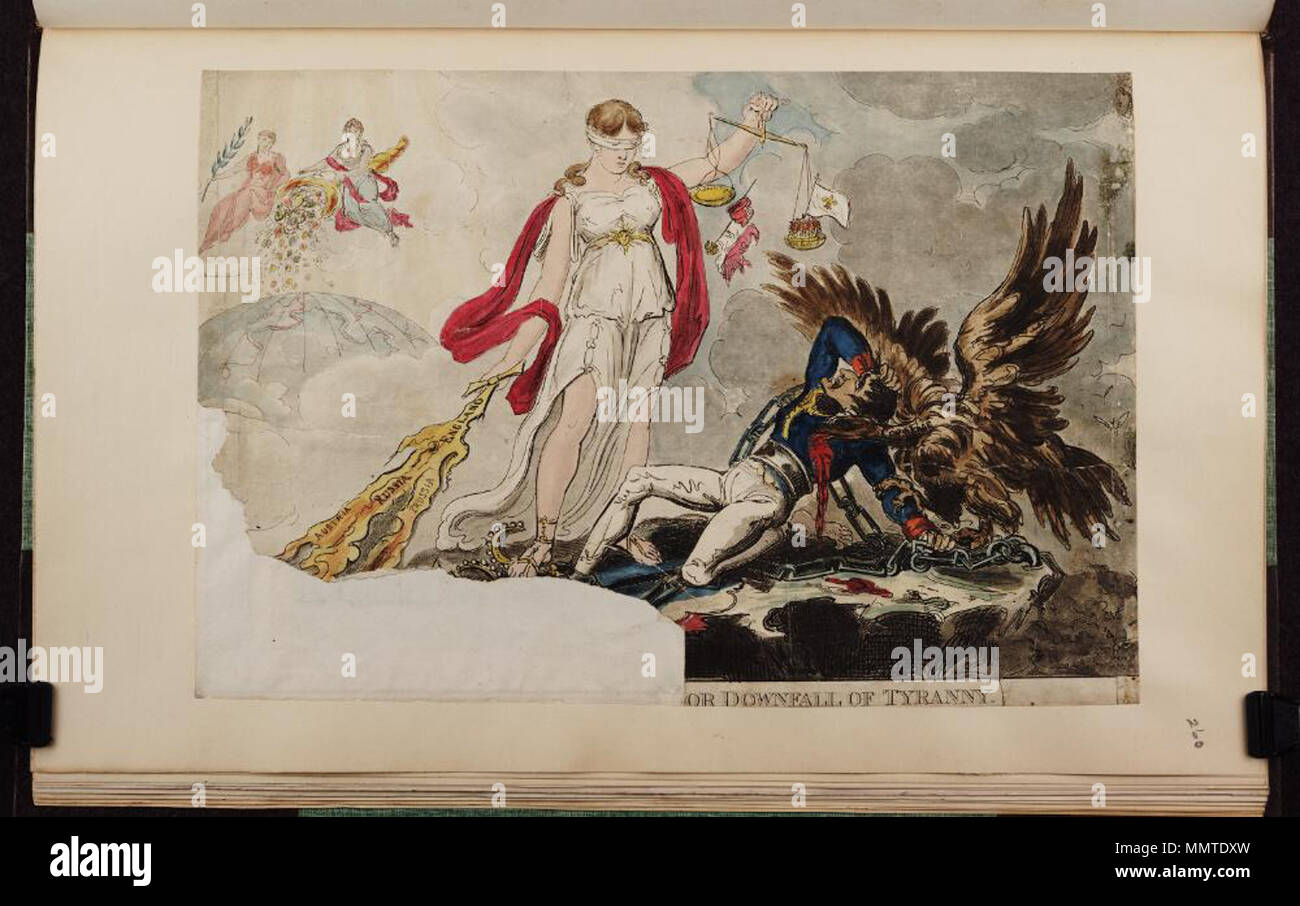 . Satire on the defeat of Napoleon, 1815. (British political cartoon ...
