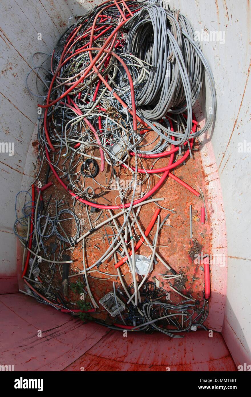 broken colored electric wires in a garbage container Stock Photo - Alamy