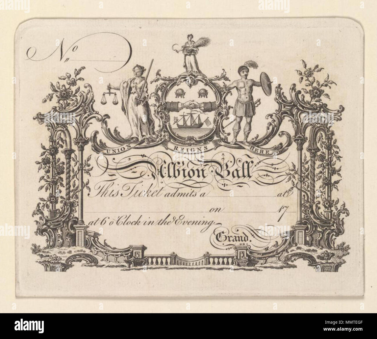 . Ticket announcing Albion Ball; Albion Ball; Union reigns here ...