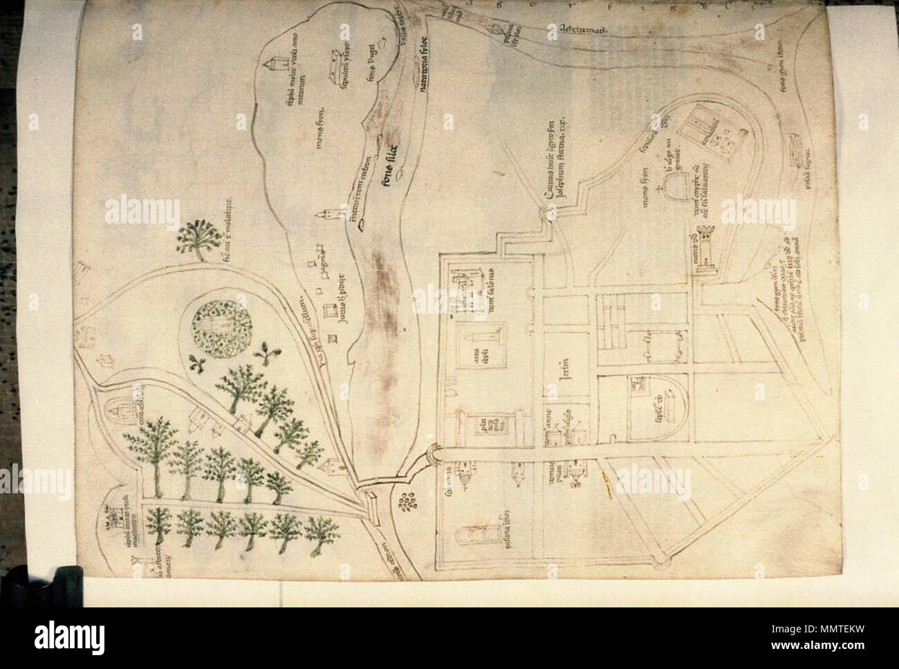 . Venetian manuscript map of Jerusalem, marking the holy places, in ...