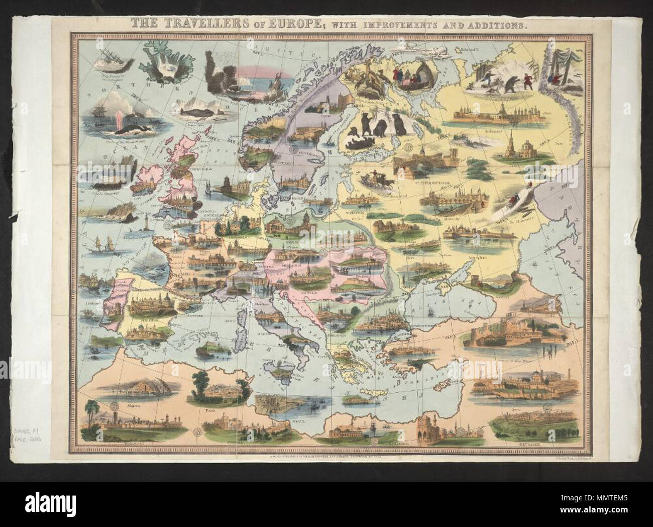. Game of 1852 entitled The travellers of Europe; with improvements and ...
