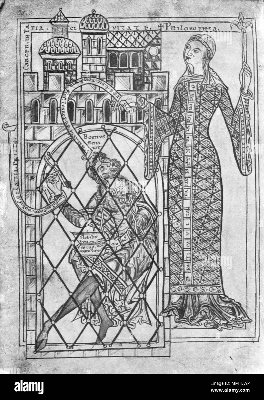 . English: The personification of Philosophy visits Boethius in his ...