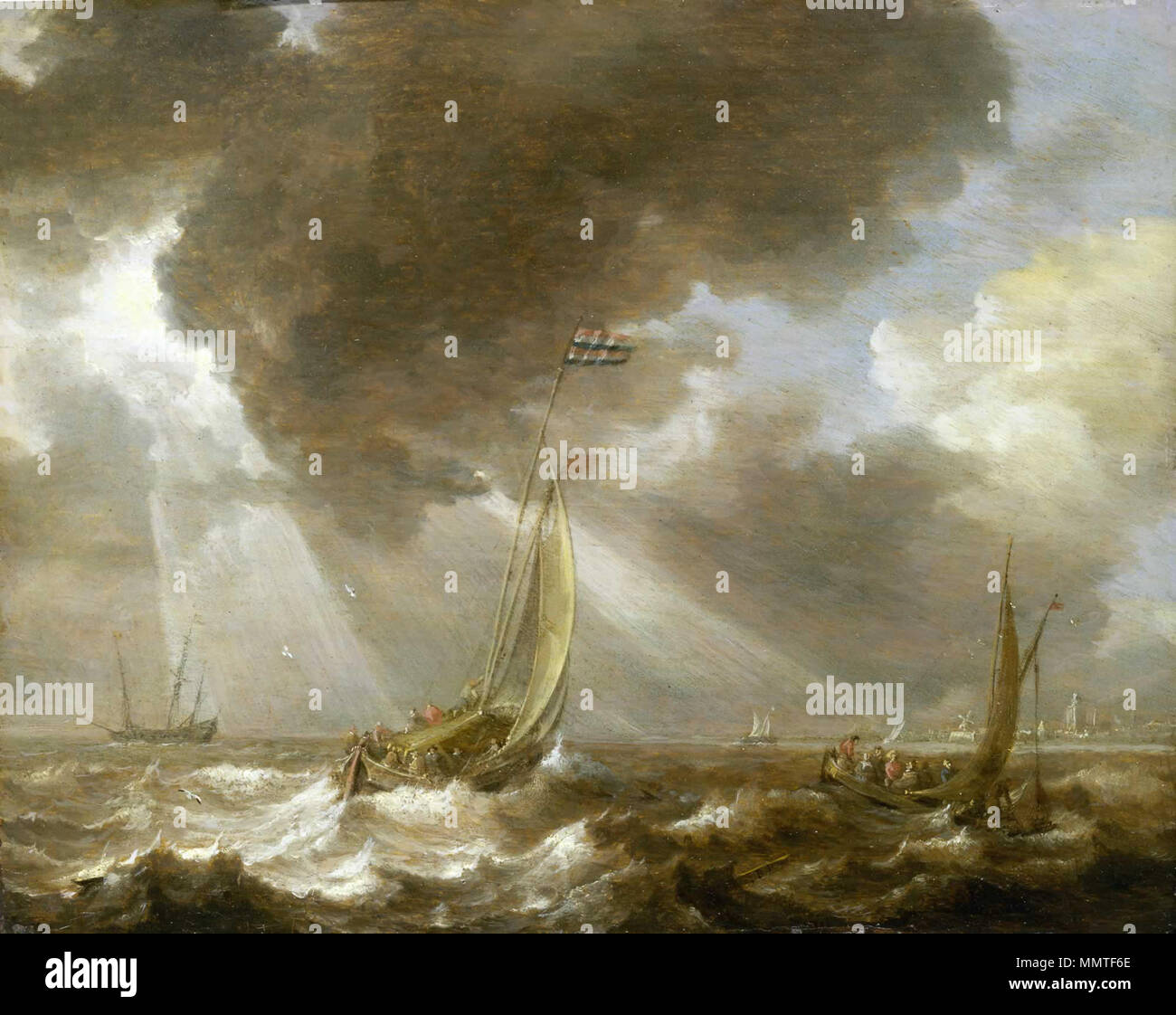 . English: This painting shows Dutch boats in a fresh breeze. Boats ...