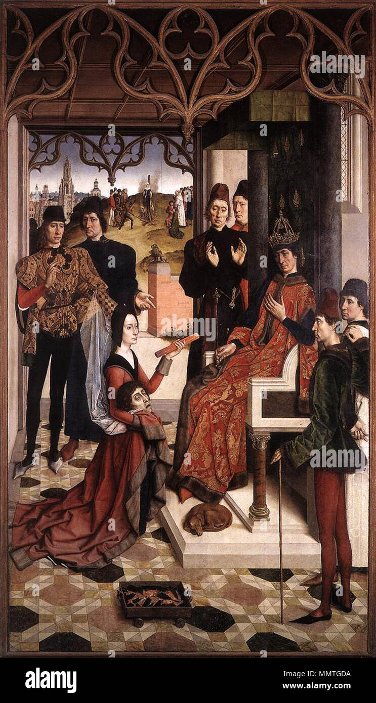 . English: Justice panel:The Ordeal by Fire . circa 1460. Dieric Bouts ...