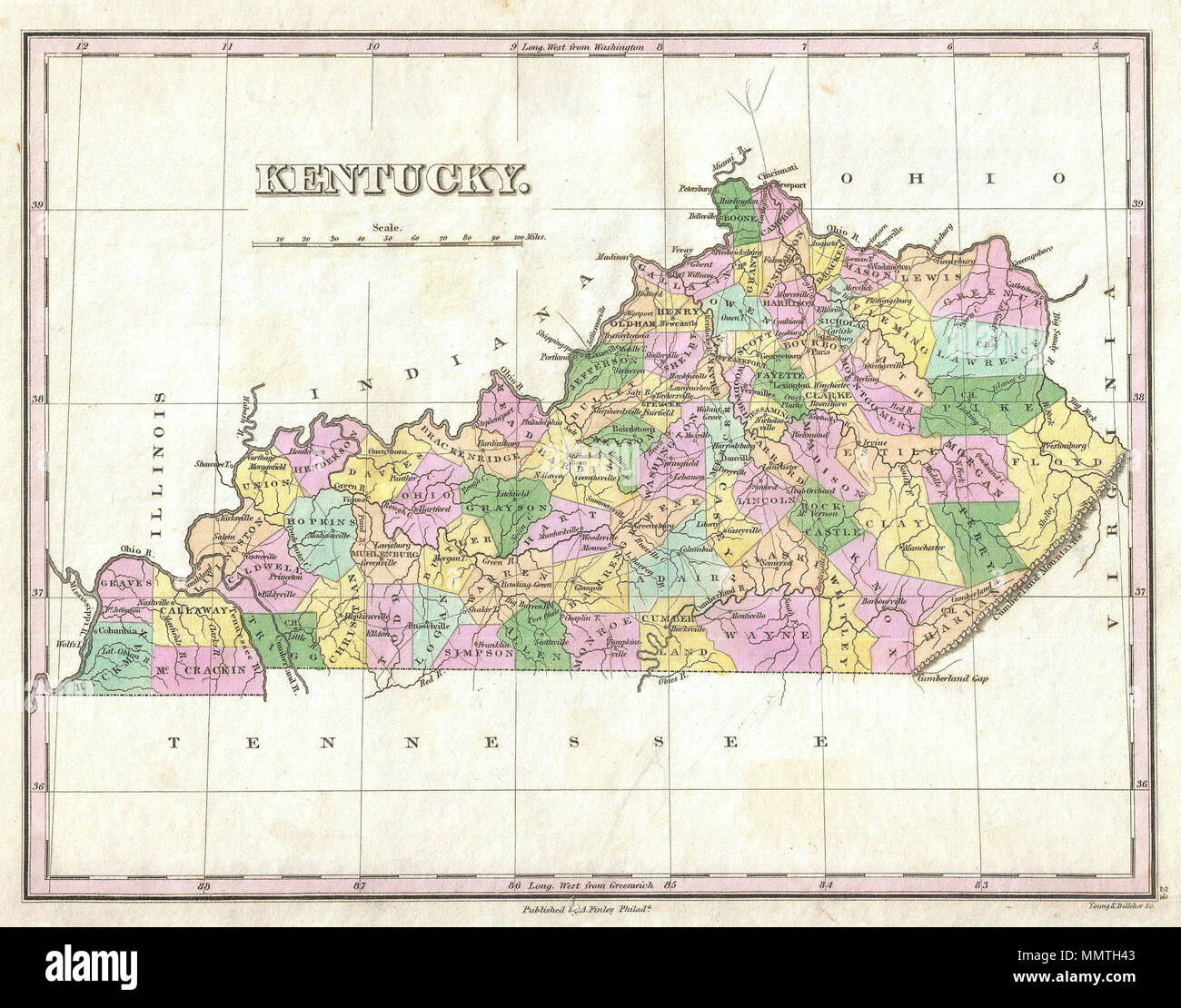 . English: A beautiful example of Finley's important 1827 map of ...