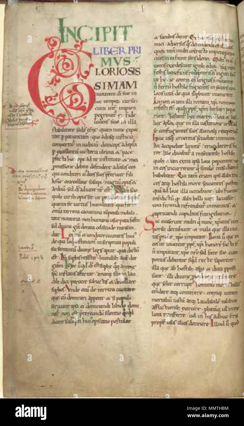 Folio 1 verso from a 12th Century manuscript of Augustine of Hippo's ...