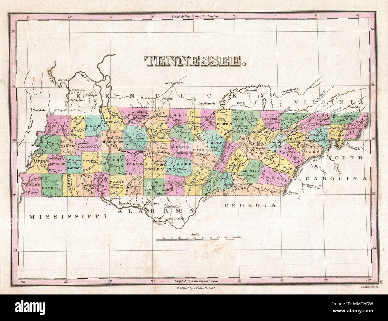 . English: A beautiful example of Finley's important 1827 map of ...