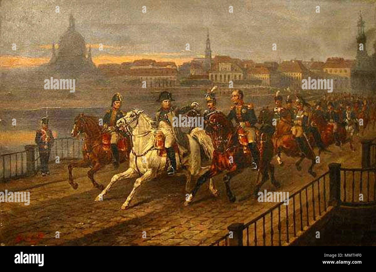 Napoleon crosses the Elbe. 1895. Brodowski Napoleon Elbe Stock Photo ...