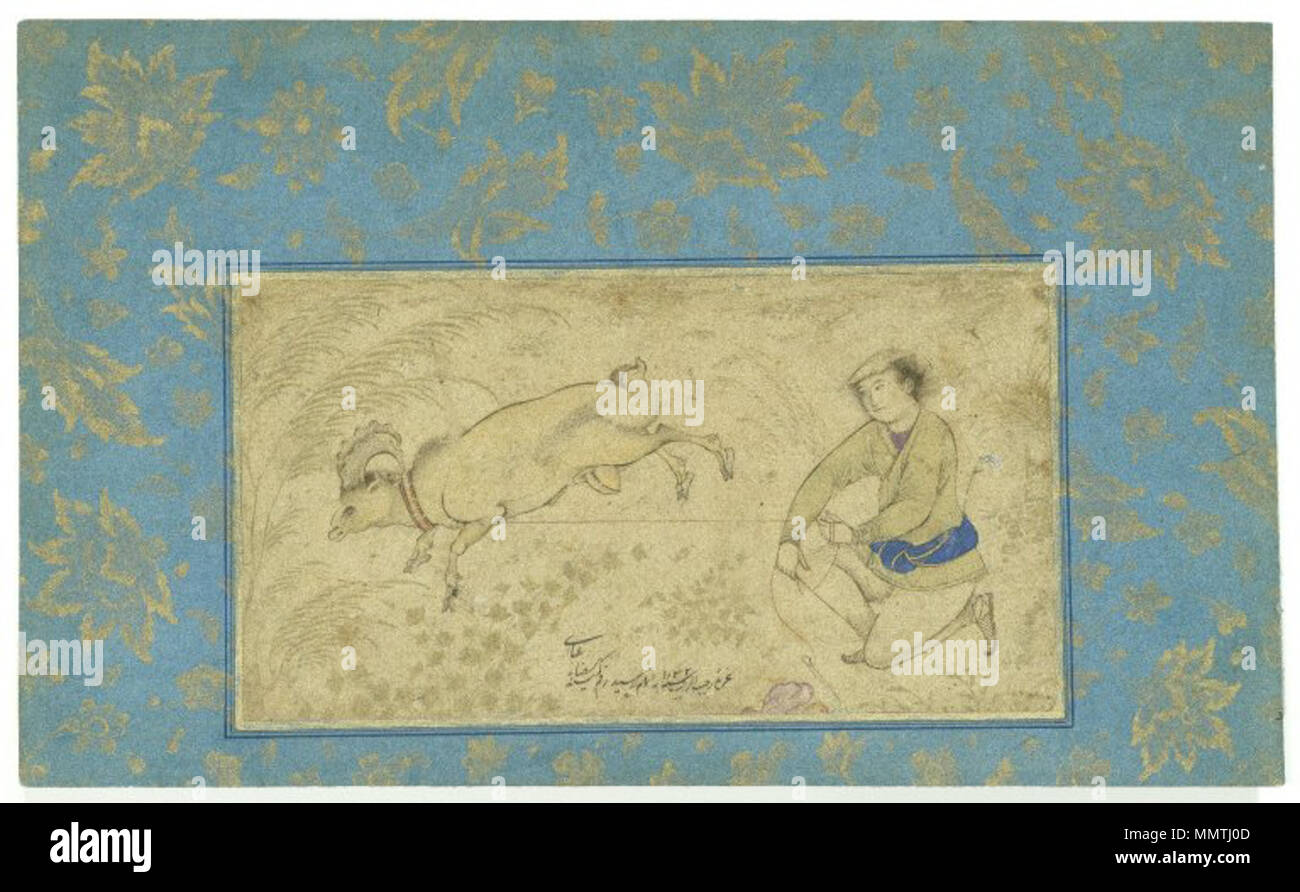 Crouching Youth Restrains a Bucking Ram in a Landscape. circa 1623 ...