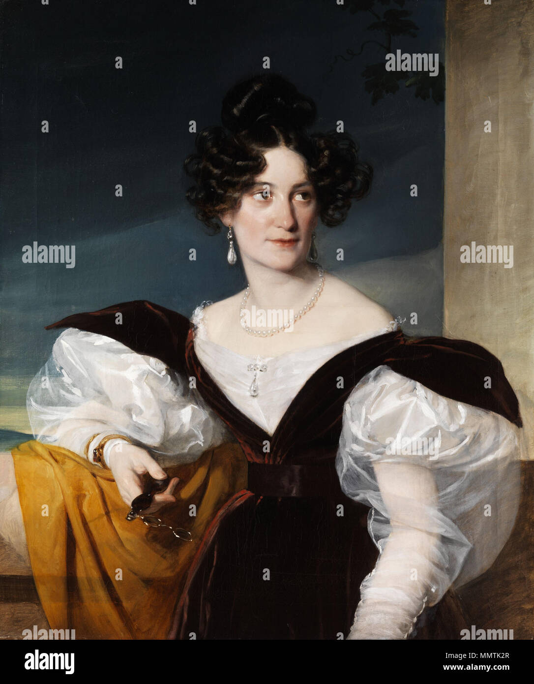 . (Epoche Louis-Philippe) German: Portrait einer Dame mit Lorgnon. 19th ...