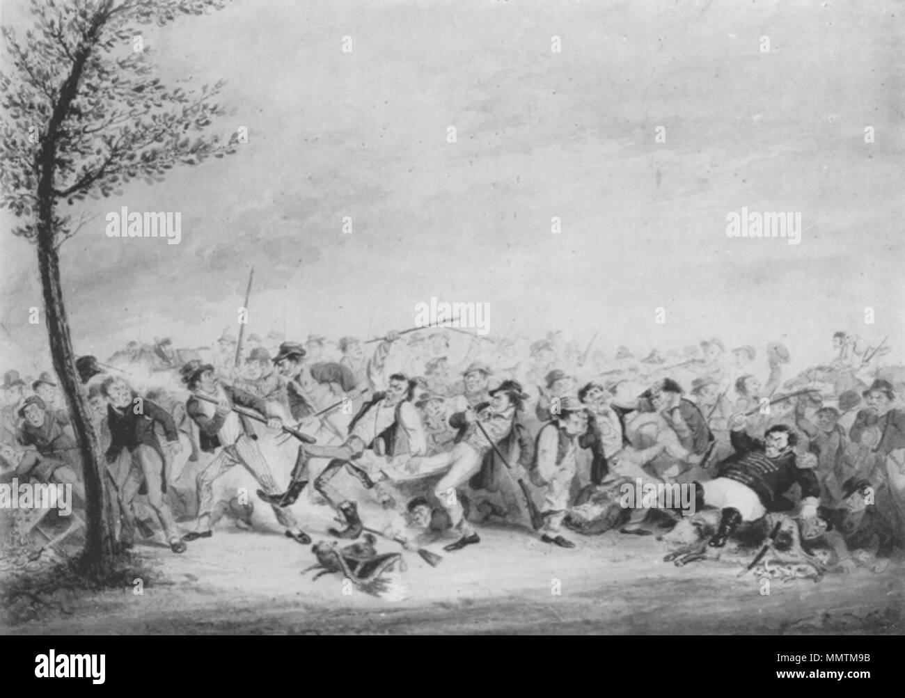 . Termination of a militia sham fight. Watercolor, 1833. By D.C ...