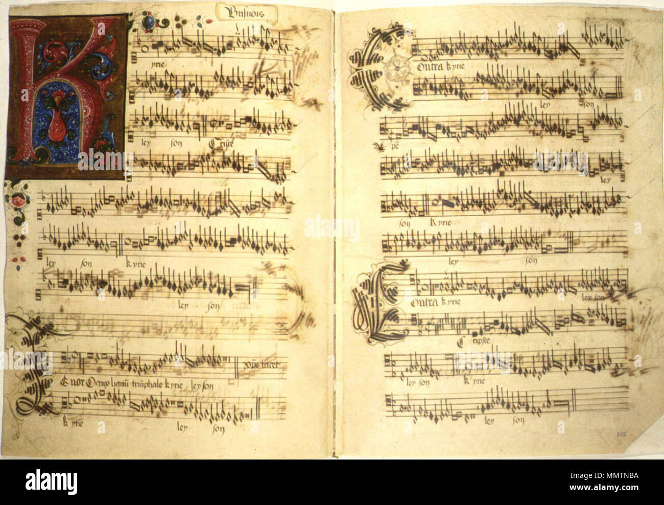 . English: Manuscript of Missa O Crux Lignum by Antoine Busnois . mid ...