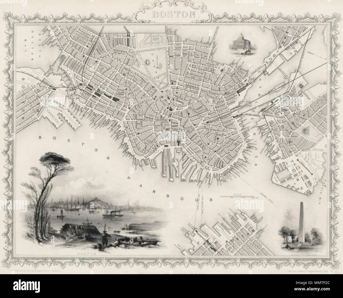 . Map of Boston, Massachusetts, 1838 1838 Boston map byJohnTallis M8774 ...