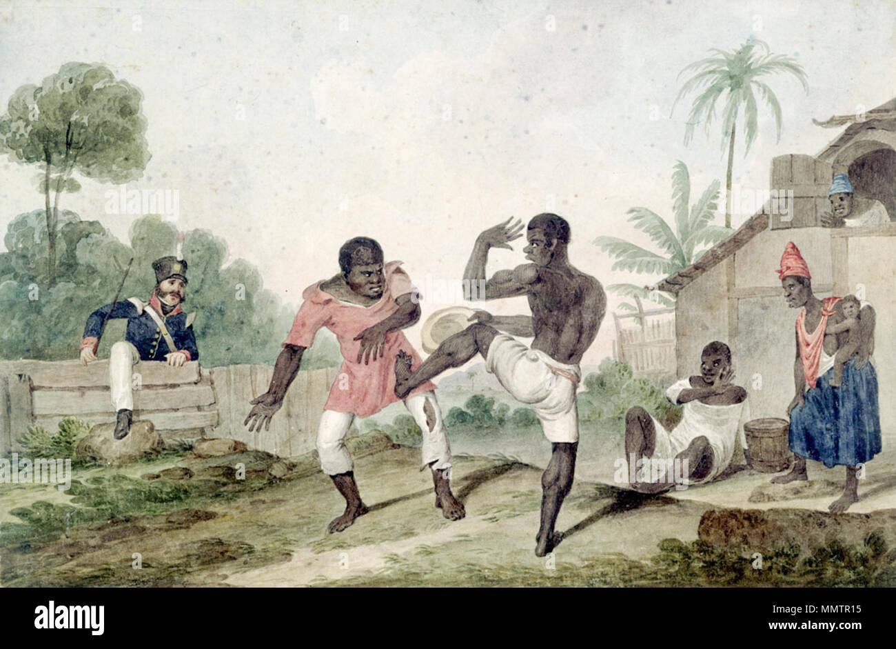 . English: Negros fighting using Capoeira steps. Painting by Augustus ...