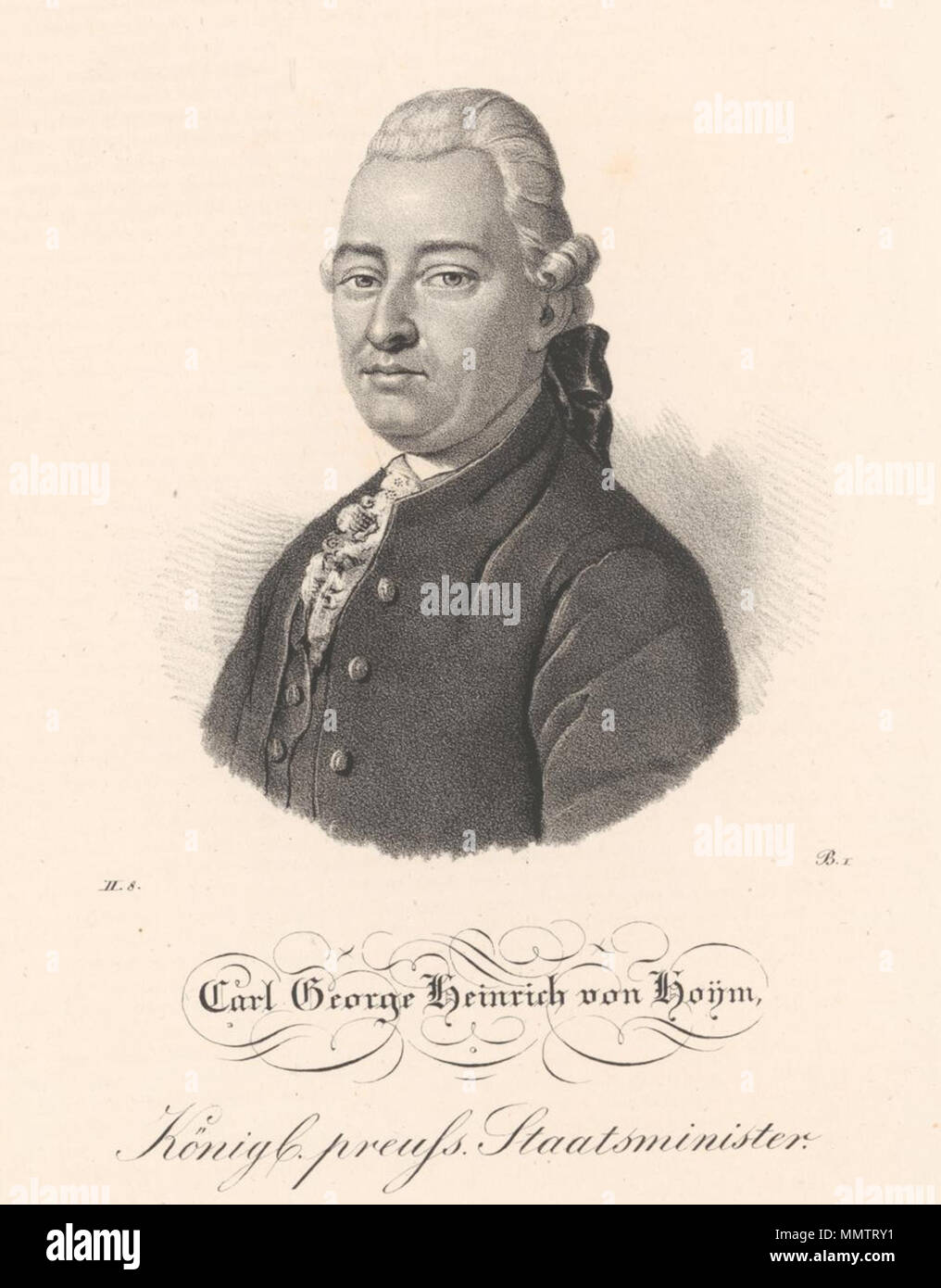 . Deutsch: Karl Georg von Hoym, Lithographie : 11 x 12 cm, Heinrich Wilhelm Teichgräber . 1839 ...