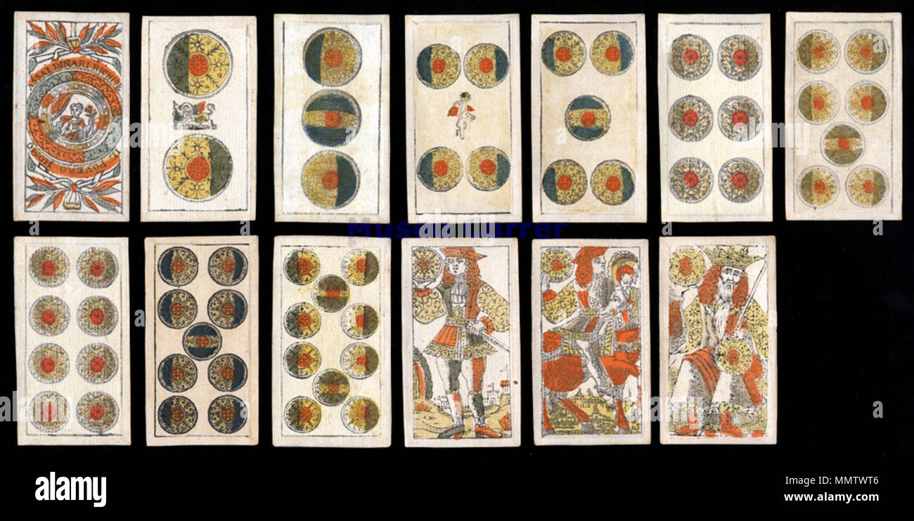 . Italiano: Carte da gioco veneziane, seme di denari, xilografie ...