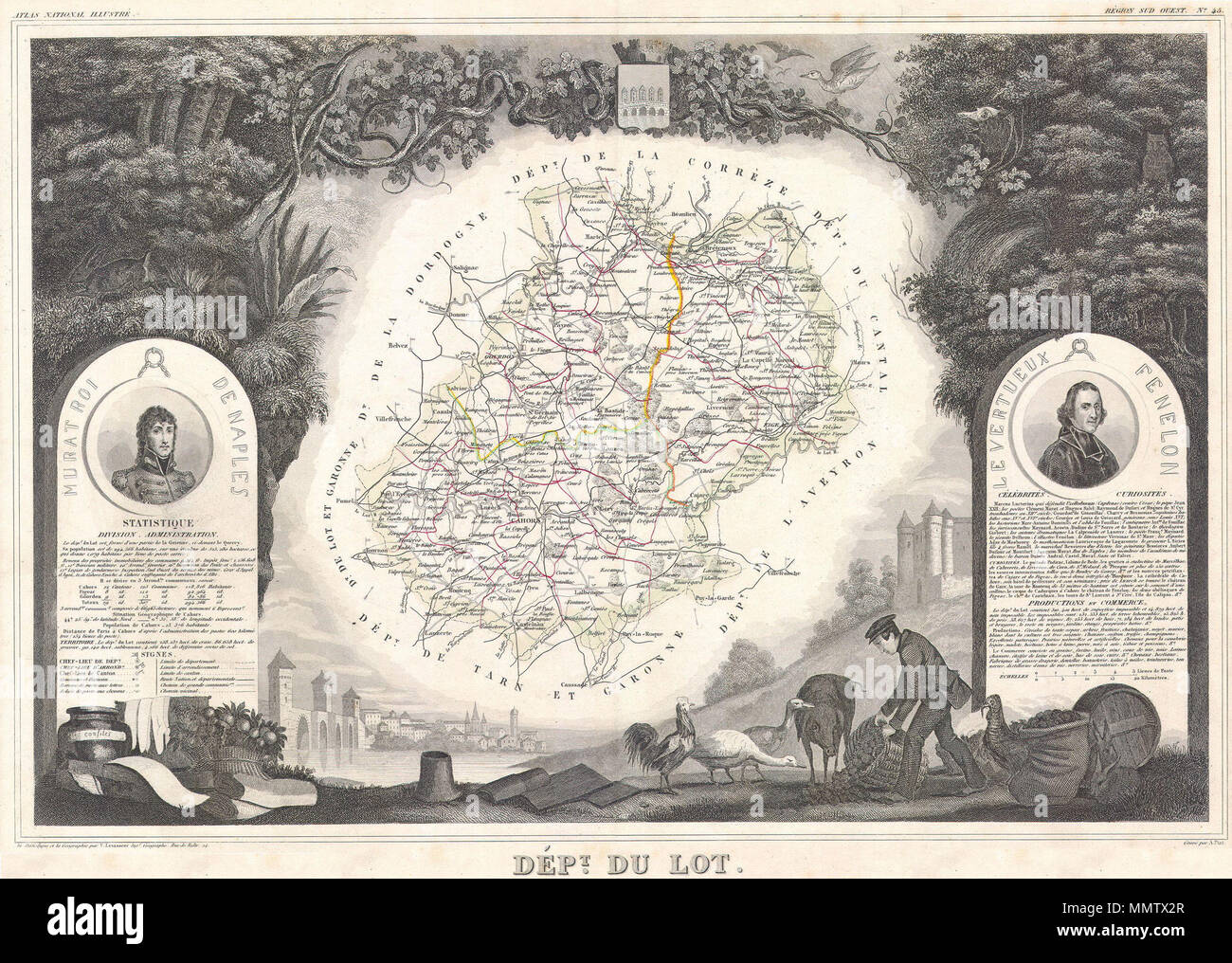 . English: This is a fascinating 1847 map of the Department du Lot ...