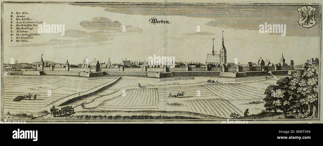 . Deutsch: Werben (Elbe). - Gesamtansicht, Historische Ortsansicht ...