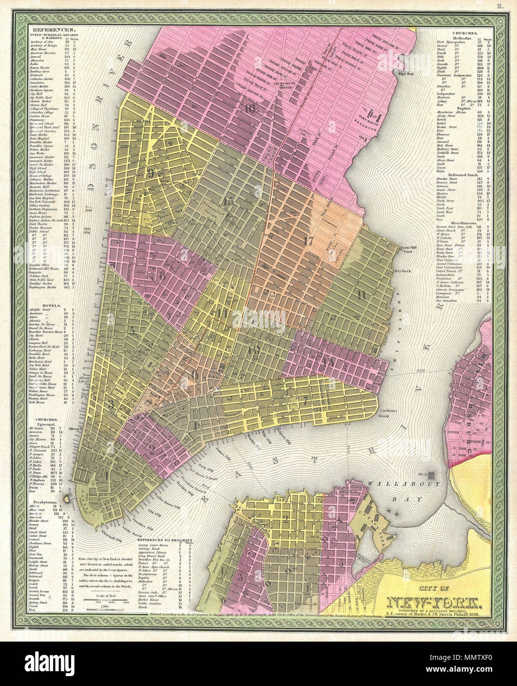 . English: This hand colored map of New York City is a lithograph ...